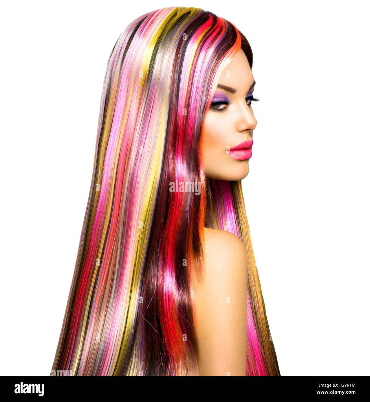 Beauty Fashion Model Girl with Colorful Dyed Hair Stock Photo - Alamy