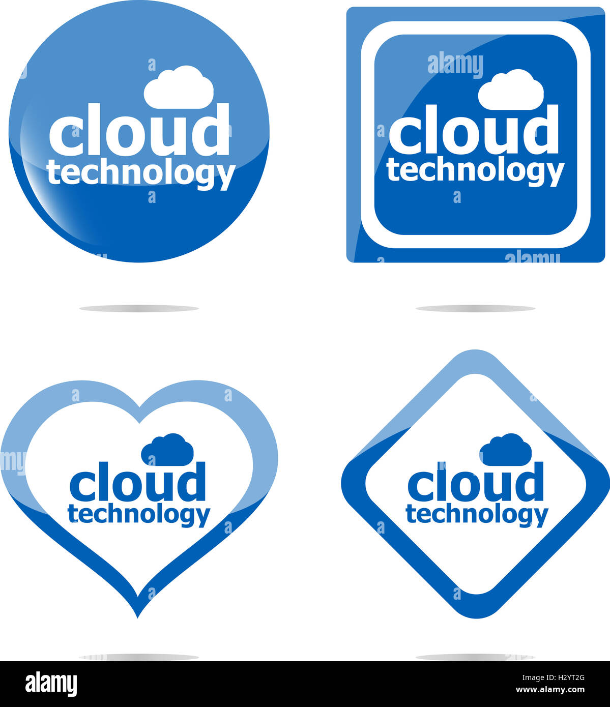 Cloud technology icon, label stickers set isolated on white Stock Photo ...