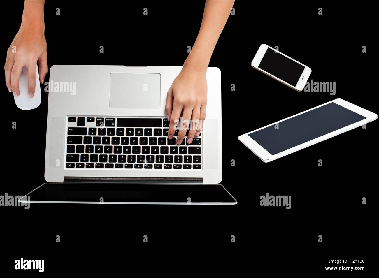 Woman hand working on laptop, holding mouse Stock Photo - Alamy