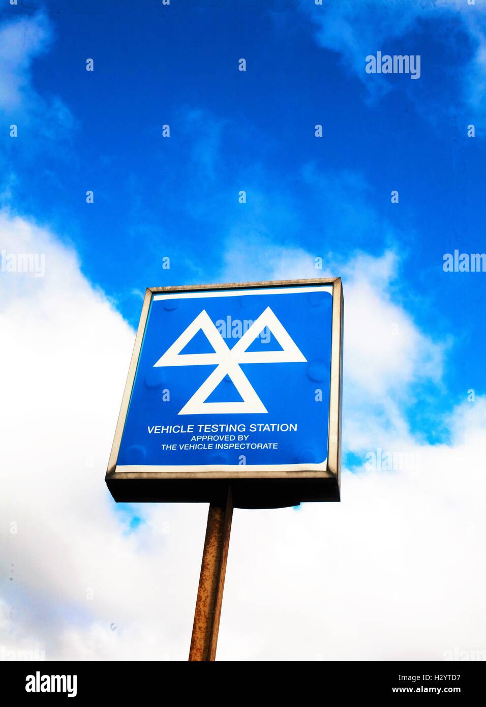 M.O.T station sign in sky Stock Photo - Alamy