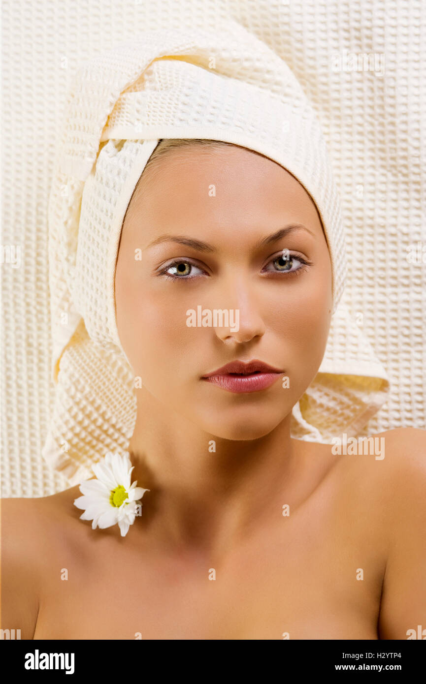 cute girl with towels Stock Photo - Alamy