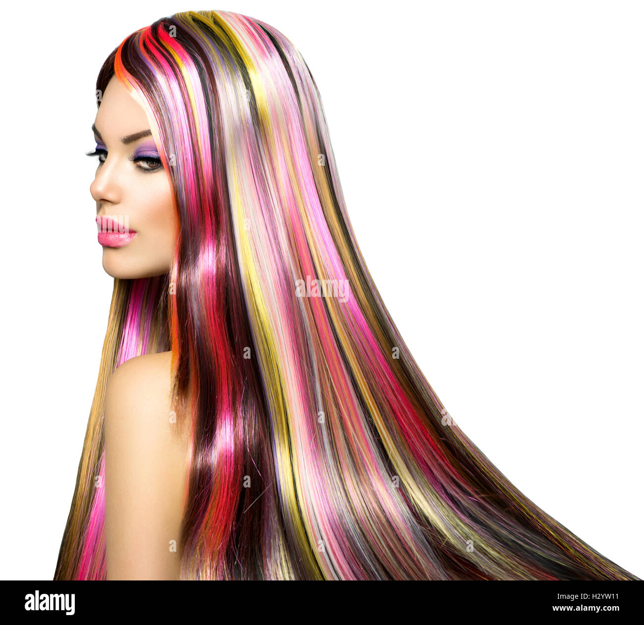 Beauty Fashion Model Girl with Colorful Dyed Hair Stock Photo - Alamy
