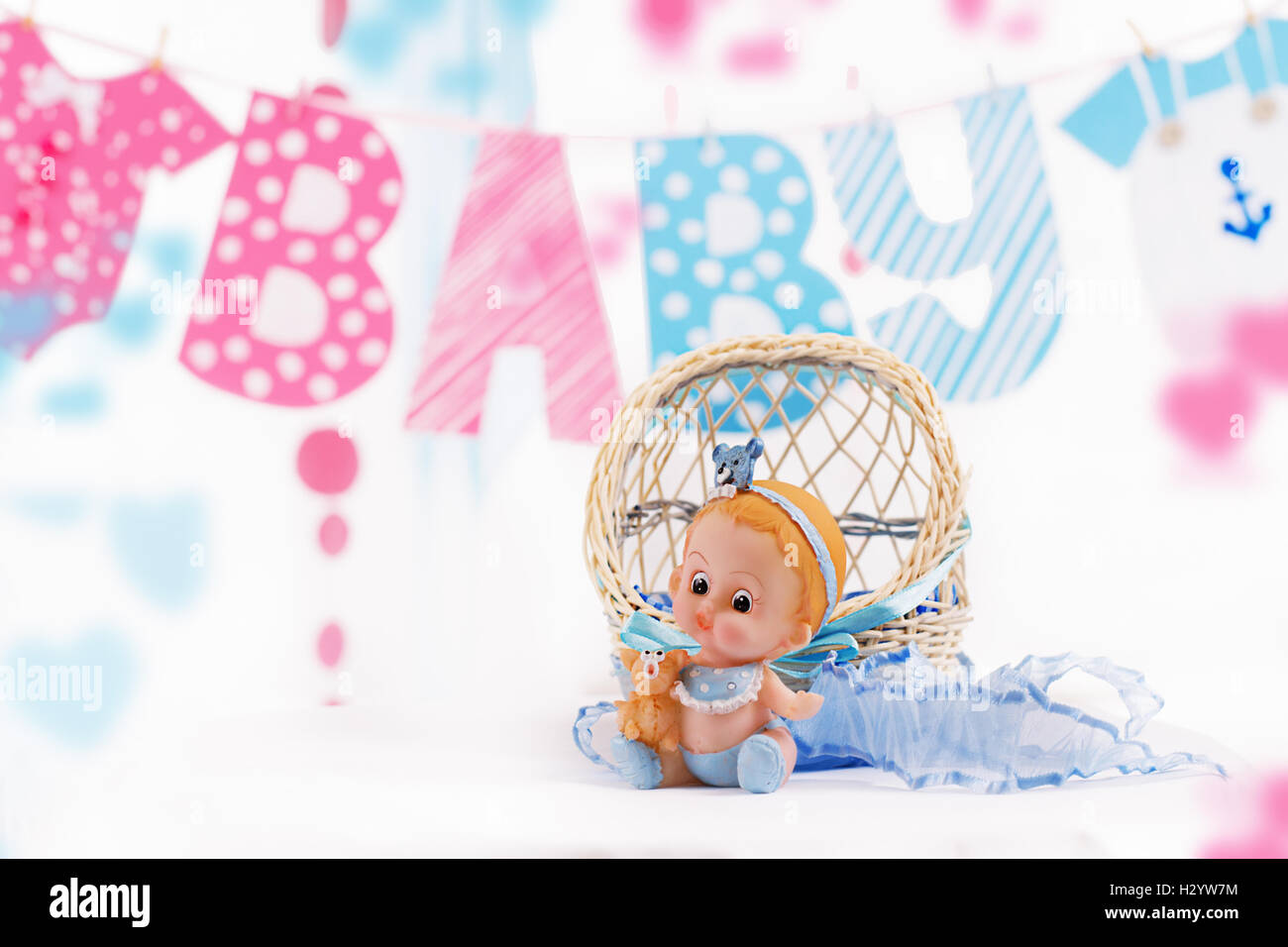 Cute baby elements with word baby and blue toy Stock Photo - Alamy