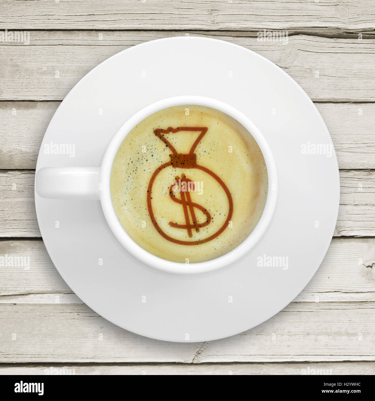 Picture of the bag of money in the coffee foam Stock Photo - Alamy