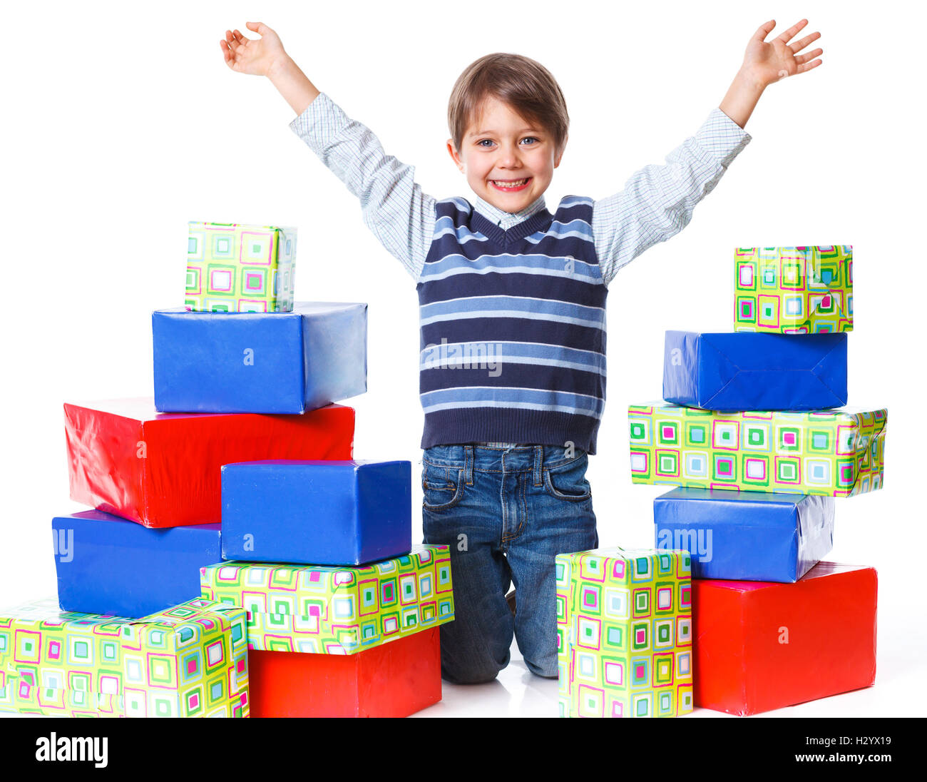 Boy with a gift box Stock Photo - Alamy