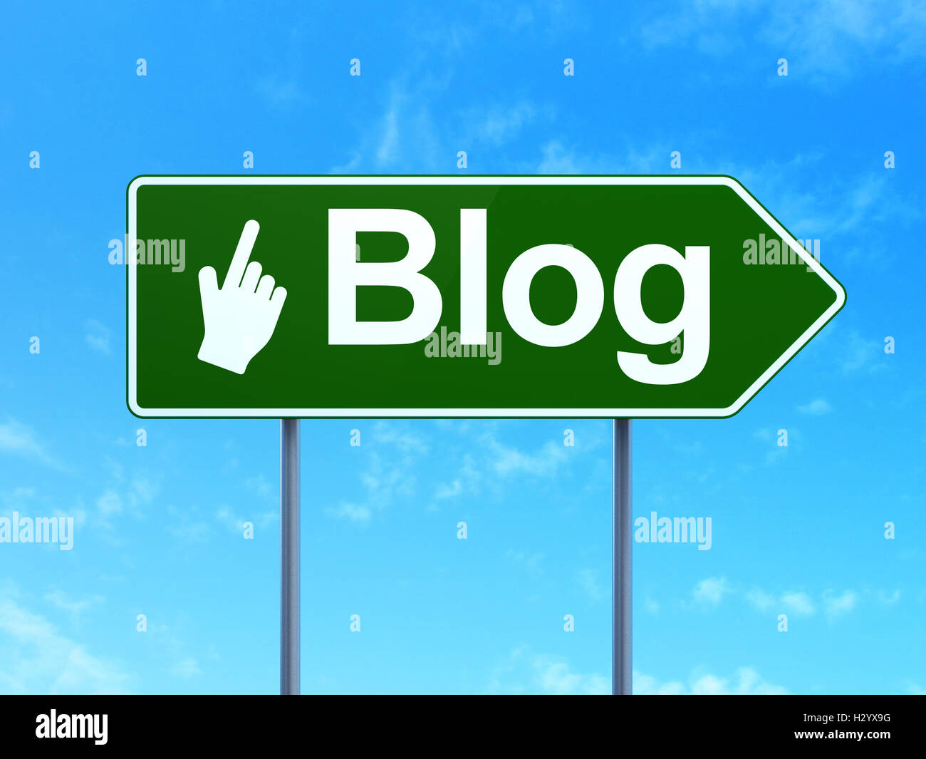 Web development concept: Blog and Mouse Cursor on road sign background ...