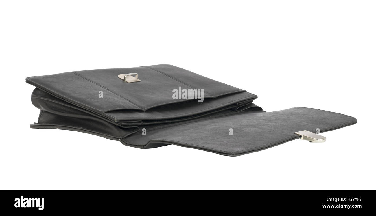 Open black leather briefcase Stock Photo - Alamy