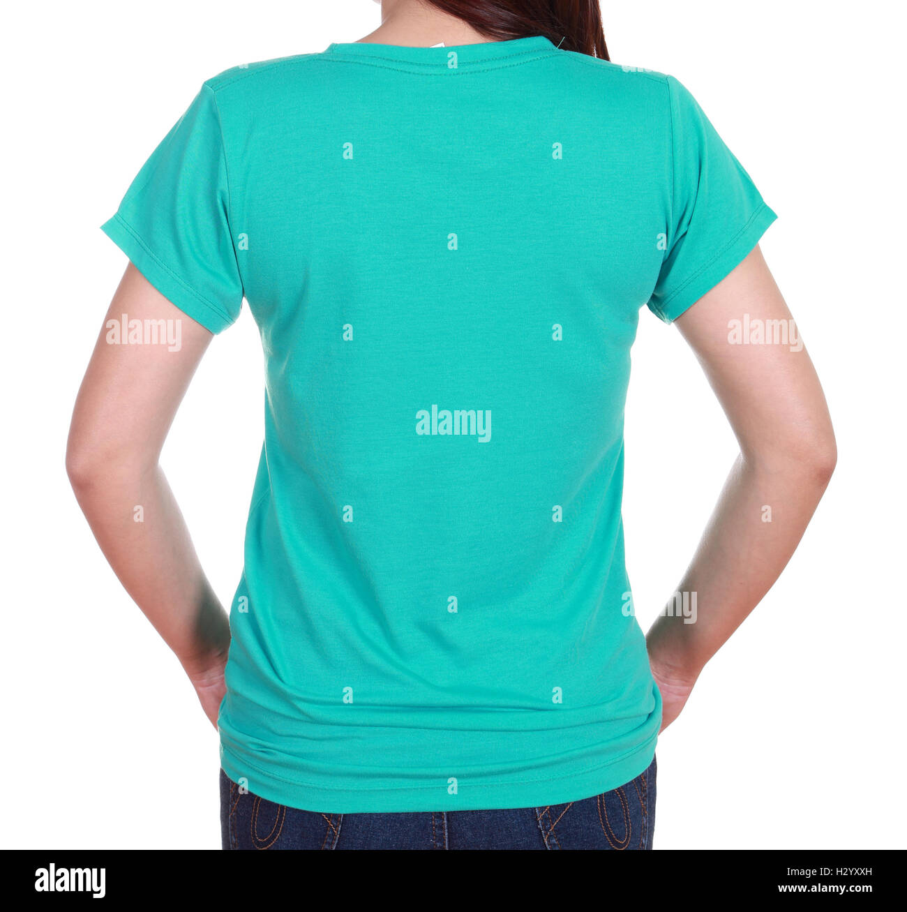 close-up female with blank t-shirt (back side Stock Photo - Alamy