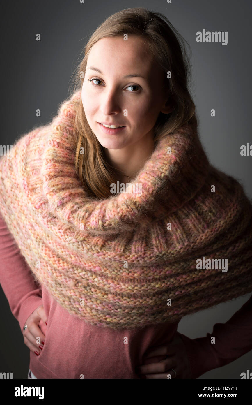 Woman with wool scarf Stock Photo - Alamy