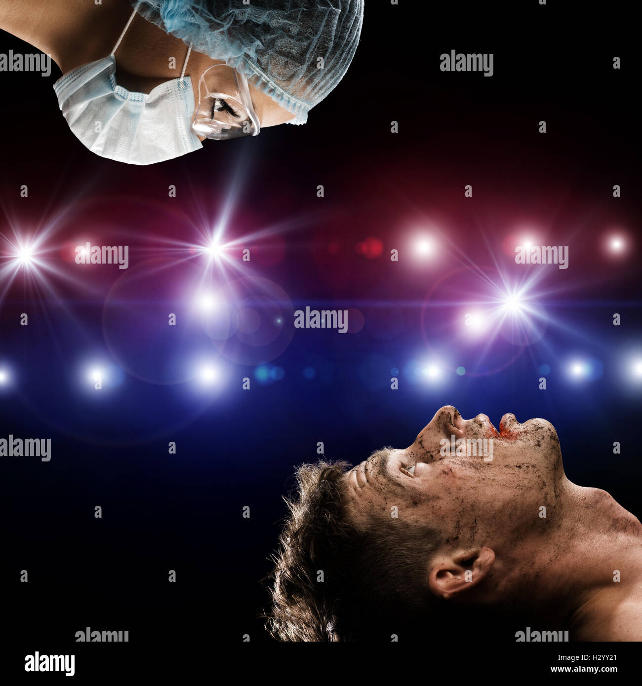 wounded man and the doctor Stock Photo - Alamy
