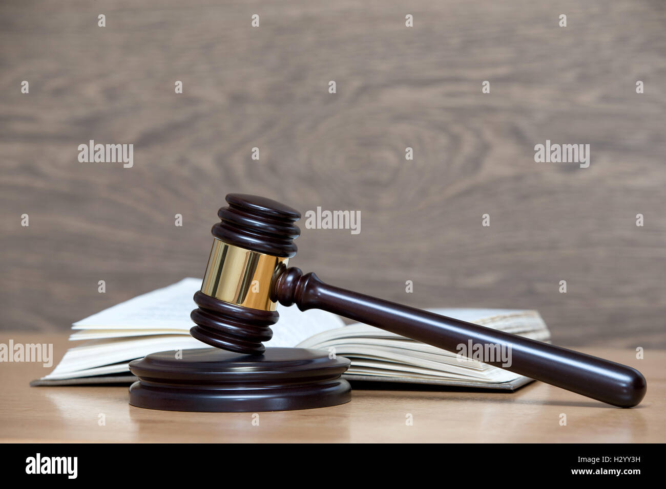 wooden gavel and books Stock Photo - Alamy
