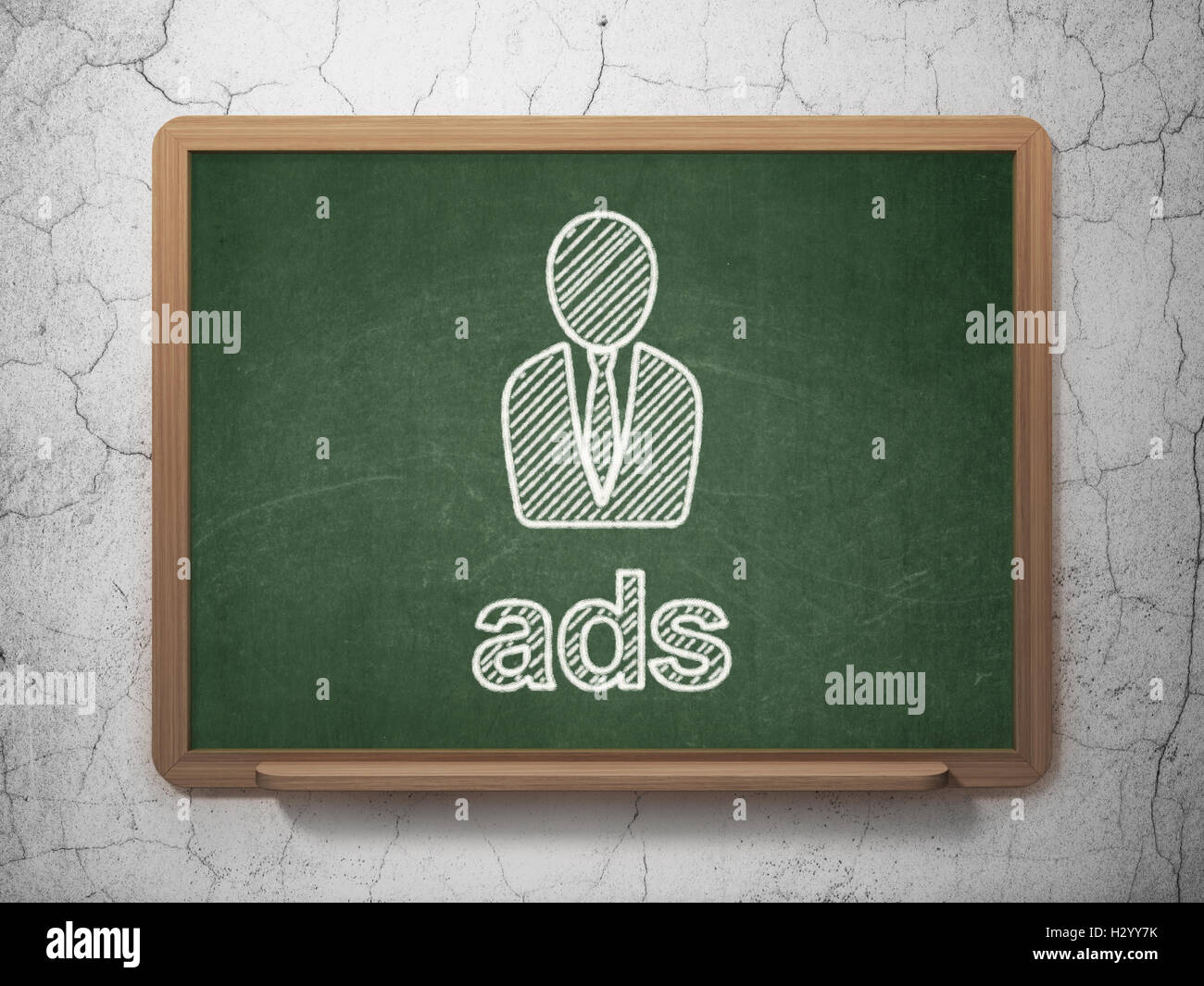 Advertising concept: Business Man and Ads on chalkboard background ...