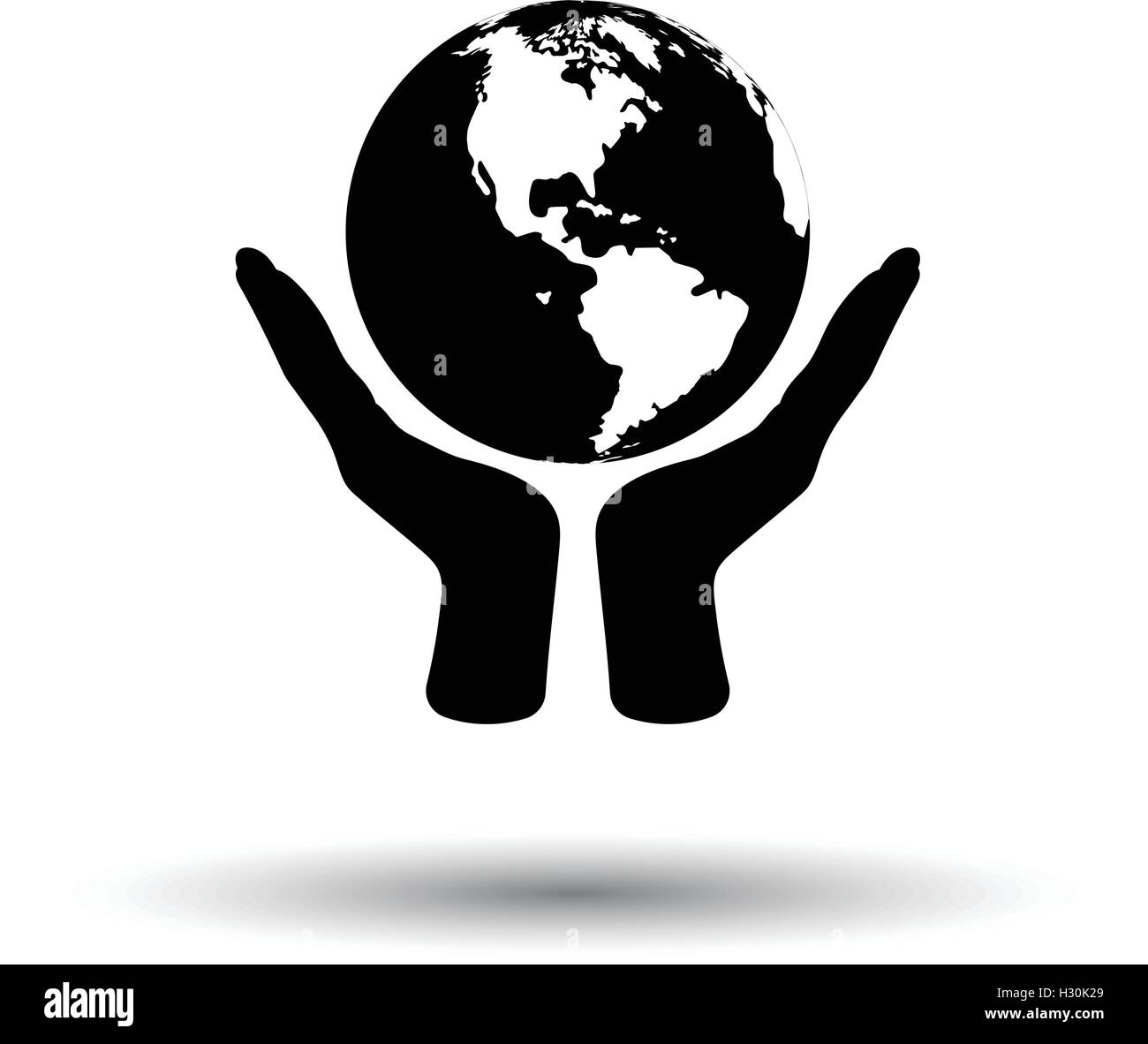 Hands holding planet icon. White background with shadow design. Vector ...