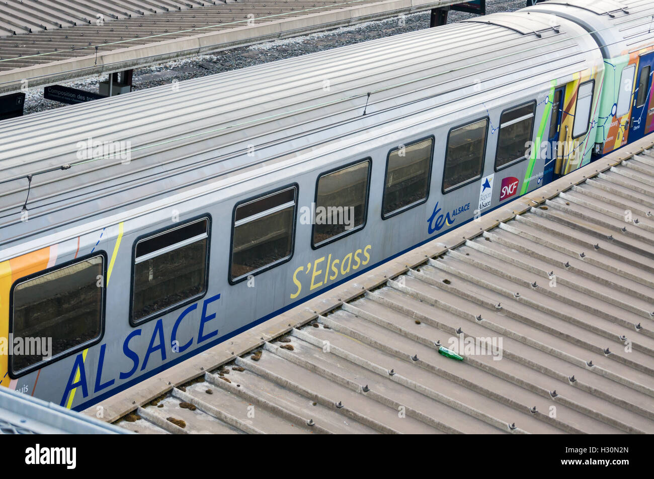 Alsace train carriage at the railway station, Nancy, Meurthe-et-Moselle ...