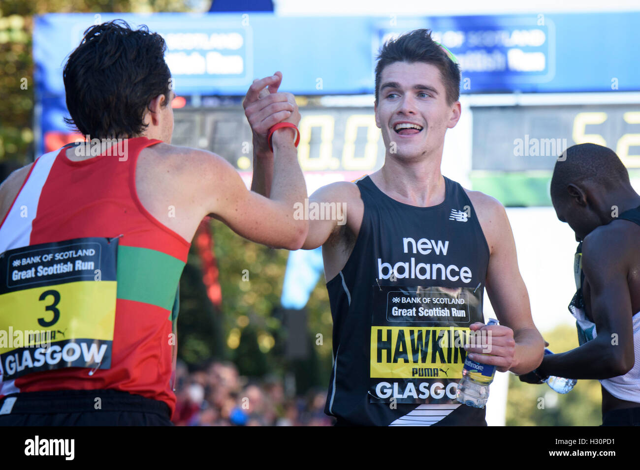 Scottish runner Callum Hawkins celebrates his victory in the Elite Half ...