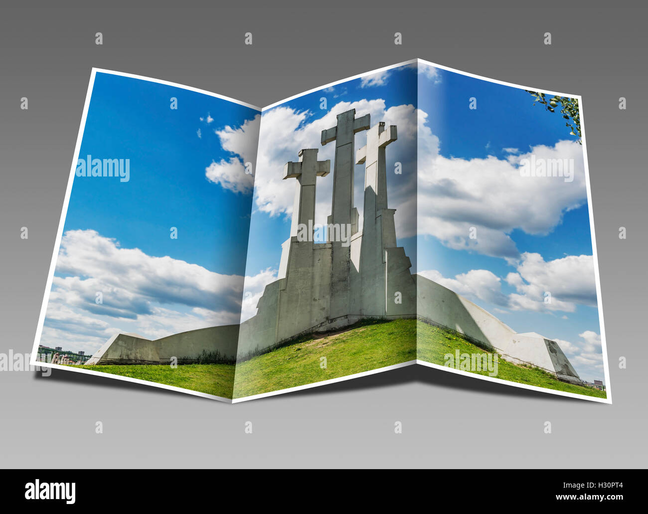 The Hill of three crosses is a landmark of the city of Vilnius ...