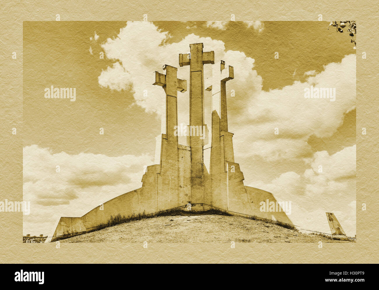 The Hill of three crosses is a landmark of the city of Vilnius ...