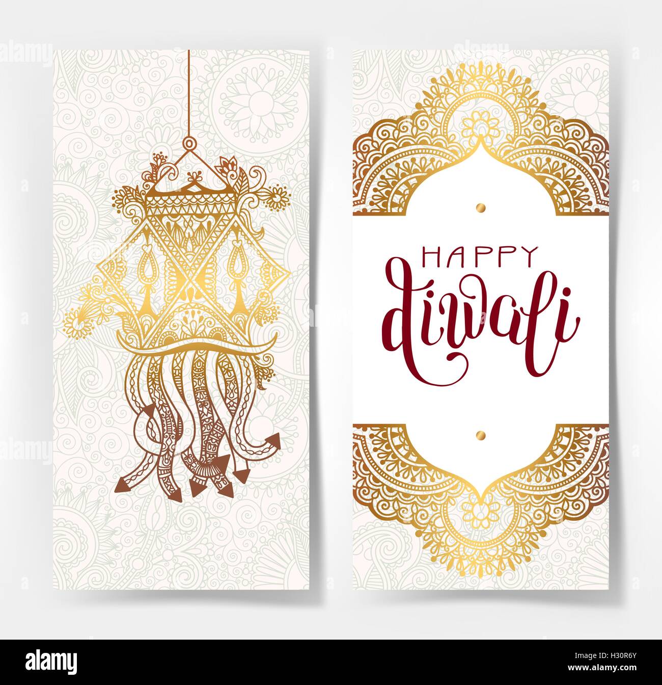Happy Diwali gold greeting card with hand written inscription to Stock ...
