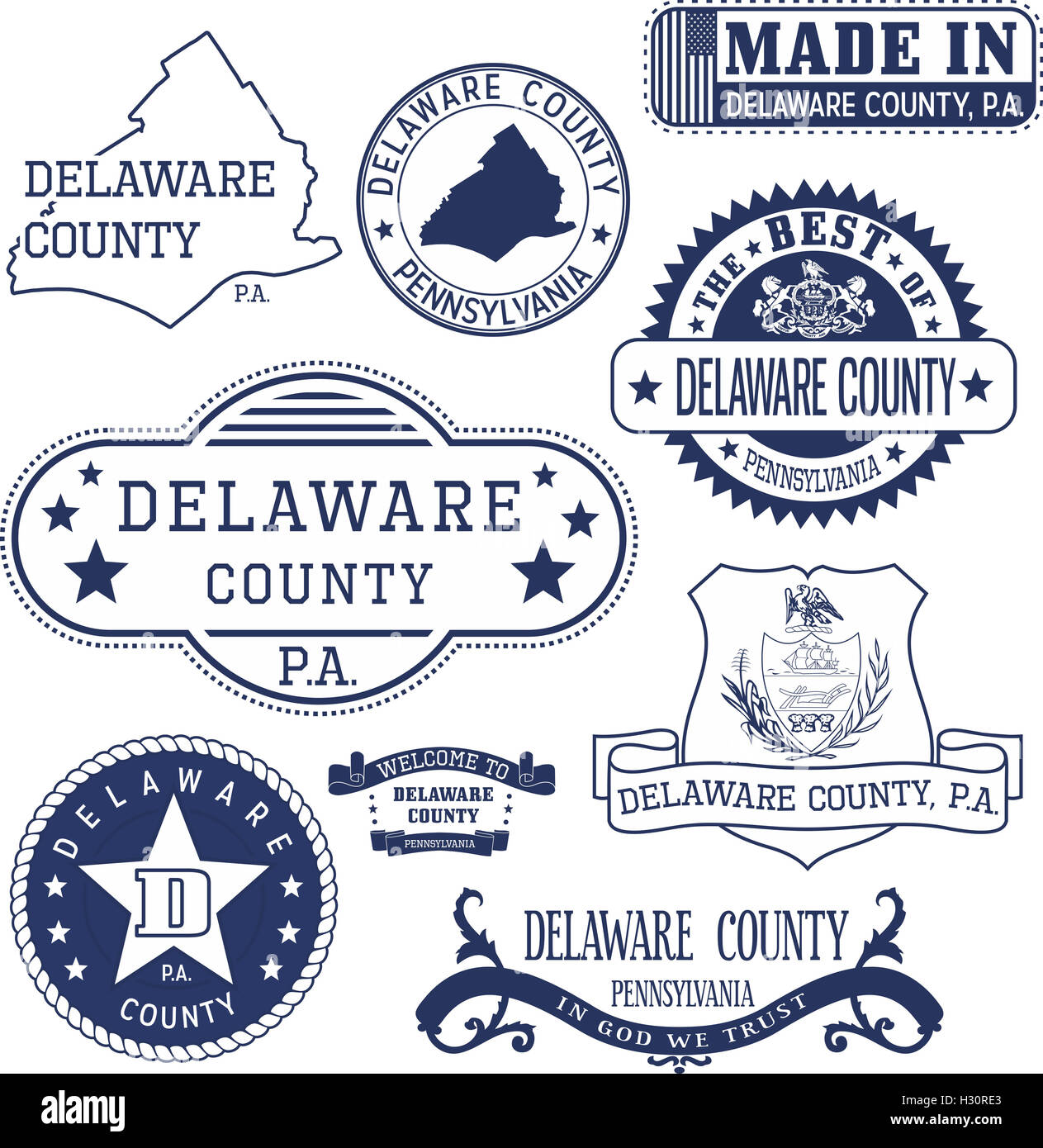 Set of generic stamps and signs of Delaware county, Pennsylvania Stock ...