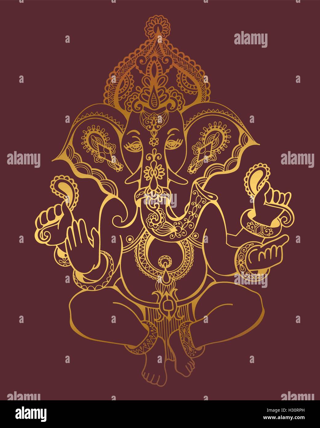 hindu lord ganesha ornate gold sketch drawing, tattoo, yoga, spi Stock ...