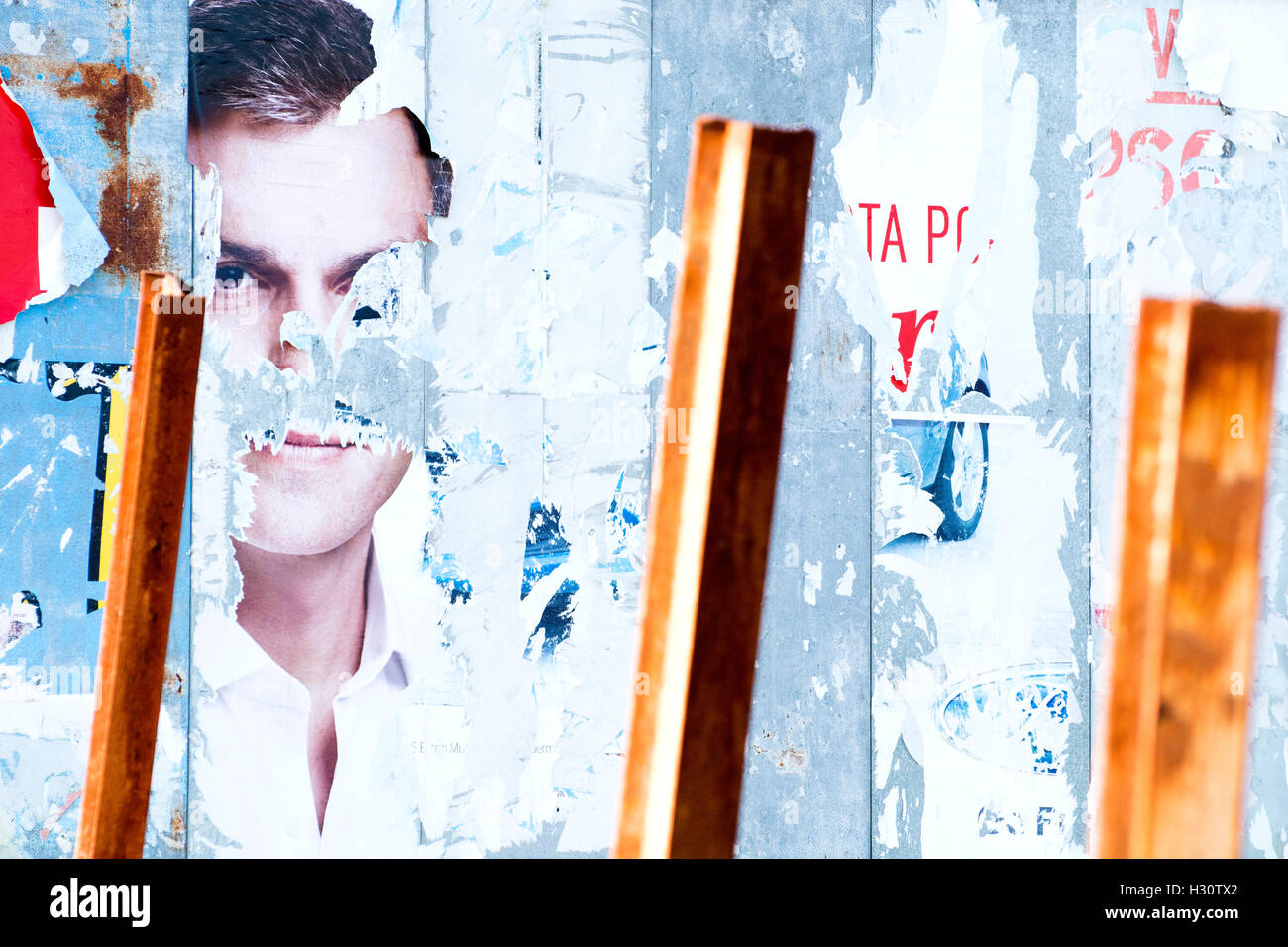 Lugones, Spain. 2nd October, 2016. Political campaign posters of former ...