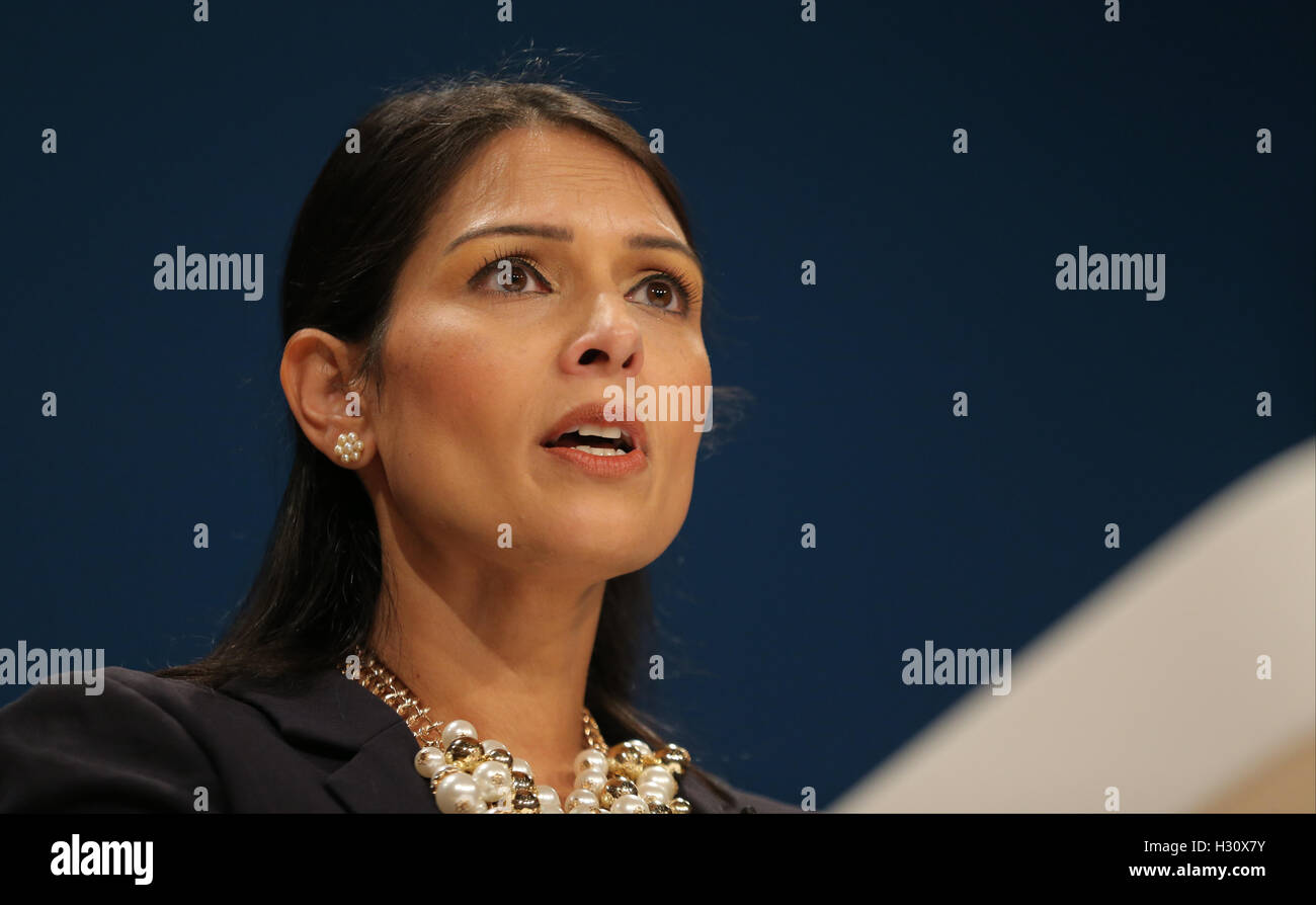 Birmingham, UK. 2nd October, 2016. Priti Patel Mp Secretary Of State ...