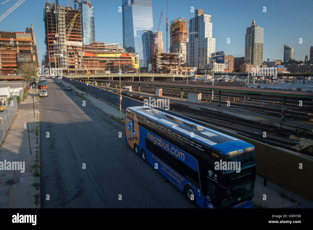 New York, NY, USA. 13th Sep, 2016. A Megabus parked on West 33rd Street ...