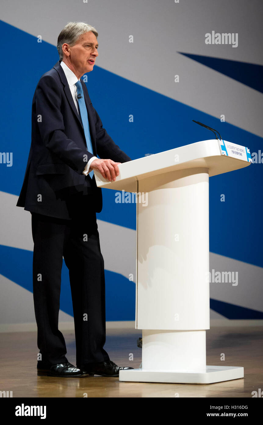 Birmingham. 3rd Oct, 2016. British Chancellor of the Exchequer Philip ...