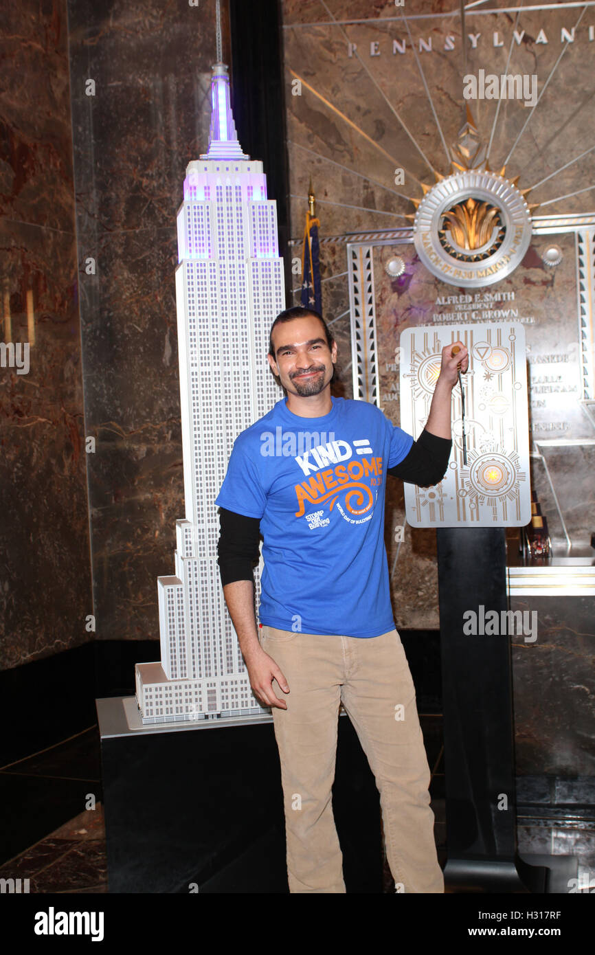 New York, New York, USA. 2nd Oct, 2016. Hamilton's Javier Munoz lights ...