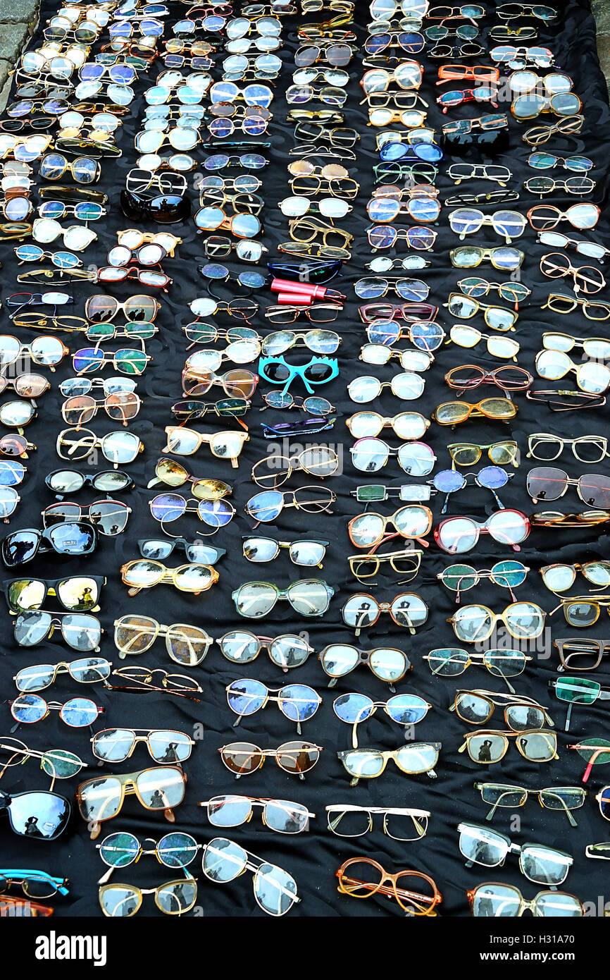 multiple glasses on fleamarket Stock Photo - Alamy