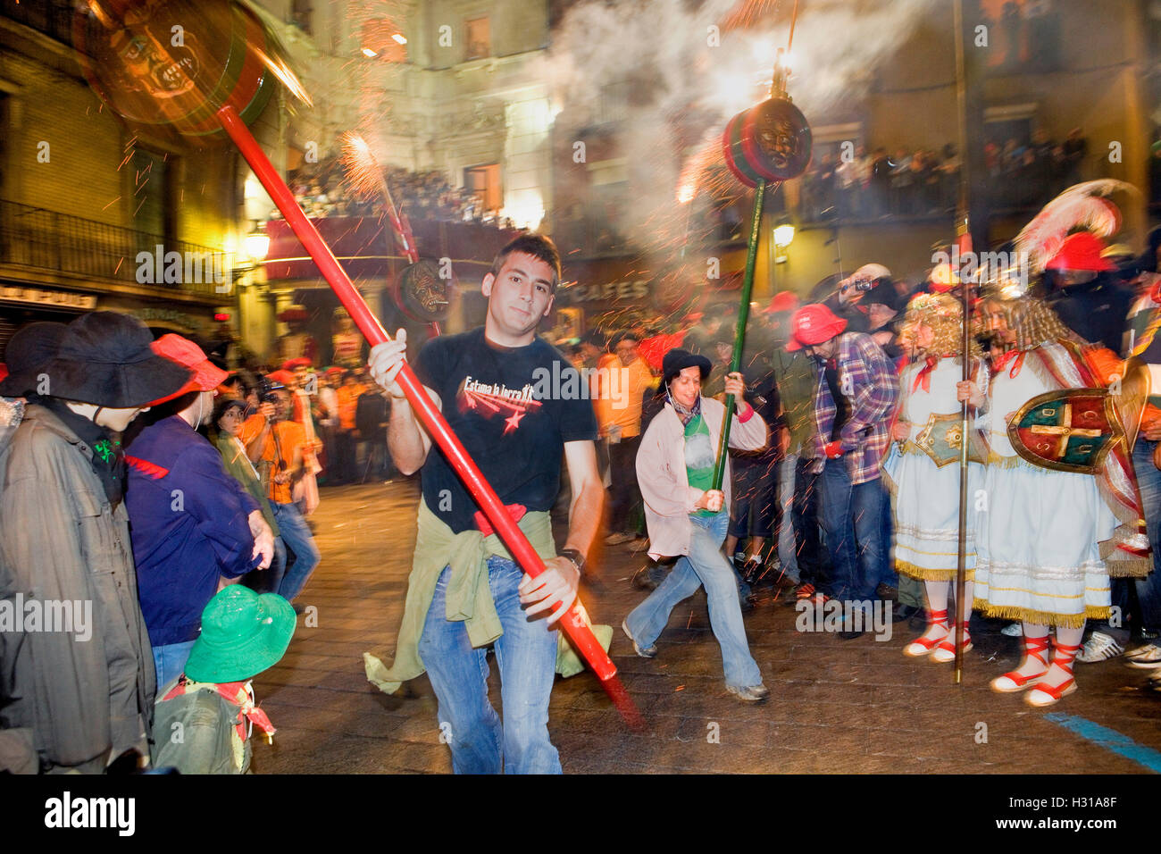 `Maces´(mazas-maces) and angels.Plaça de Sant Pere. La Patum ...