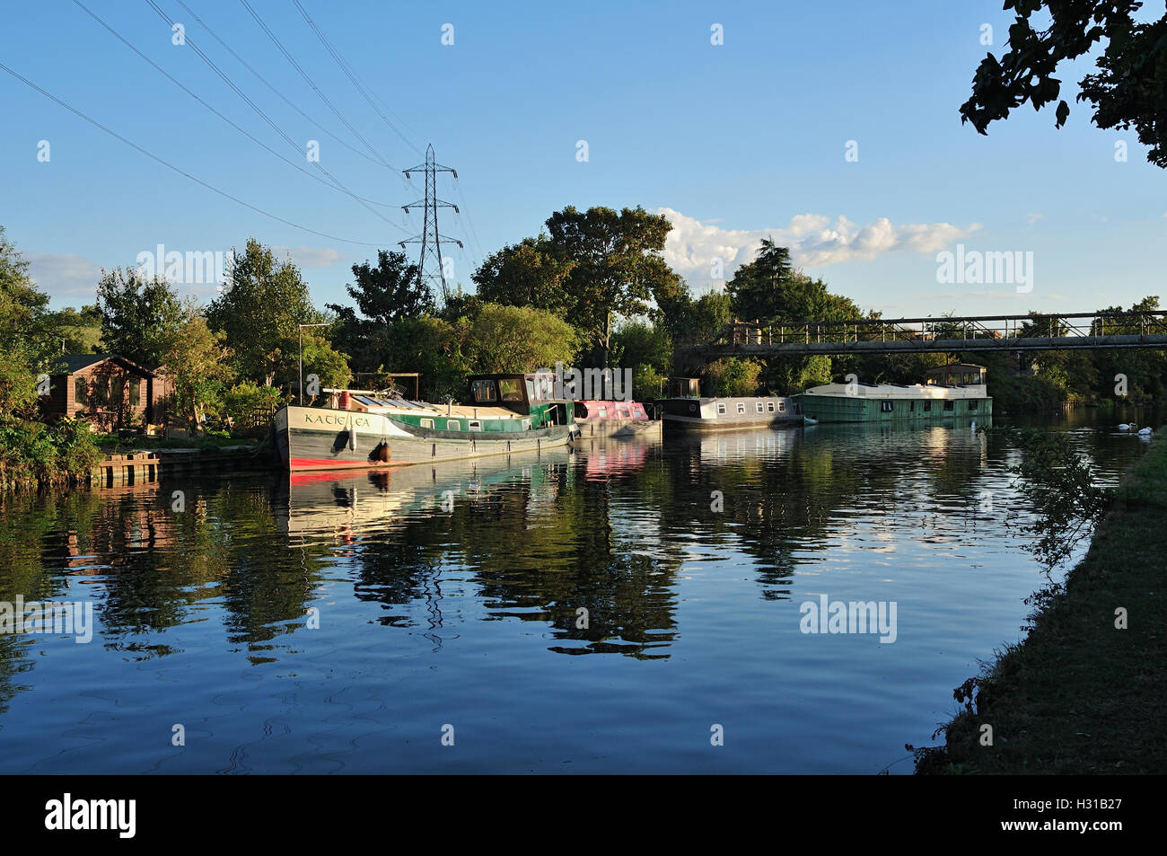 The River Lea on Tottenham Marshes in October, North London UK, looking ...