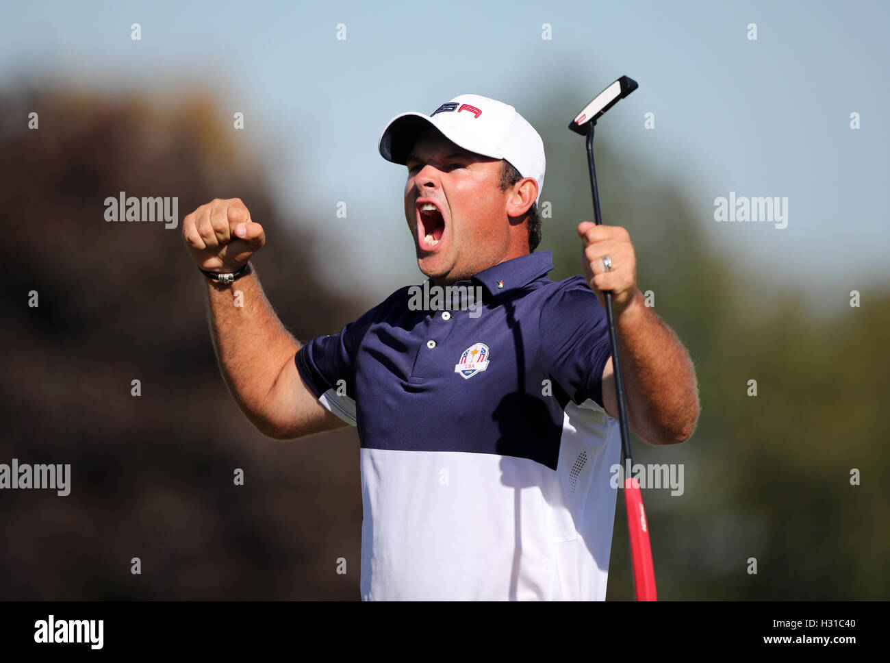 USA's Patrick Reed celebrates winning his round during the singles ...