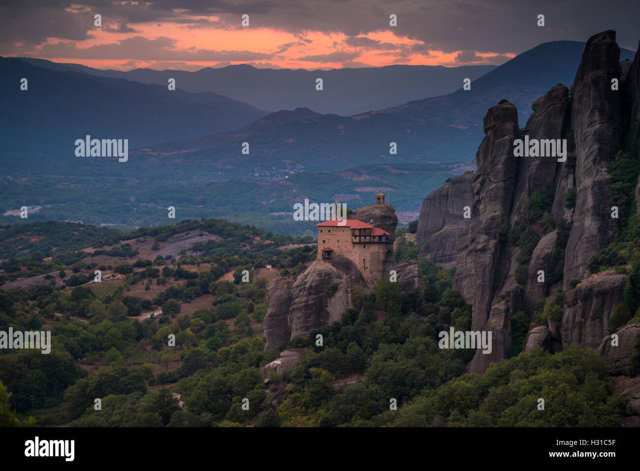 Monastery of St. Nicholas Anapausas in Meteora, Greece in dramatic ...