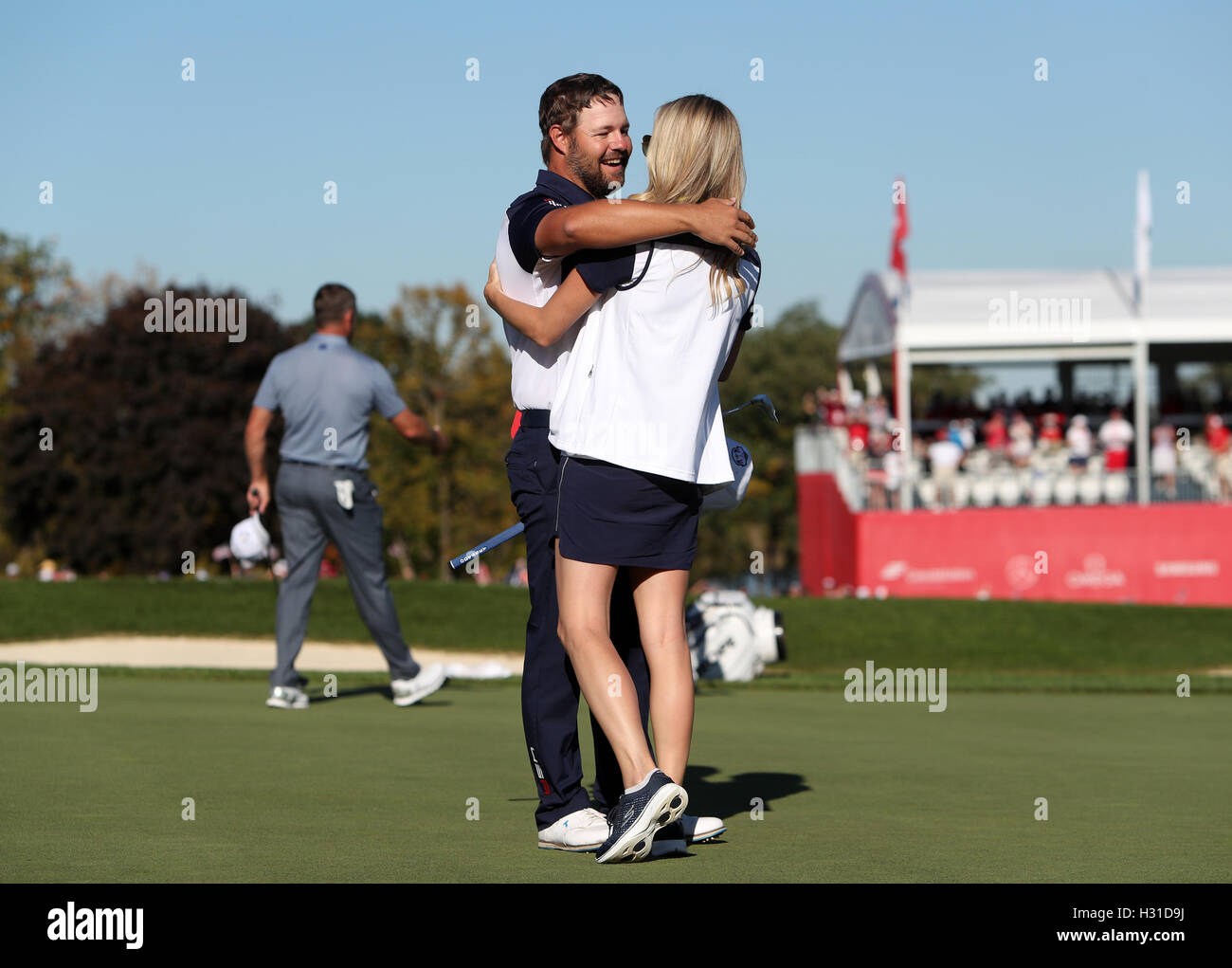 USA's Ryan Moore celebrates winning his round and the Ryder Cup for the ...