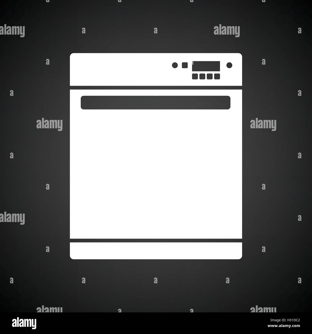 Kitchen dishwasher machine icon. Black background with white. Vector ...