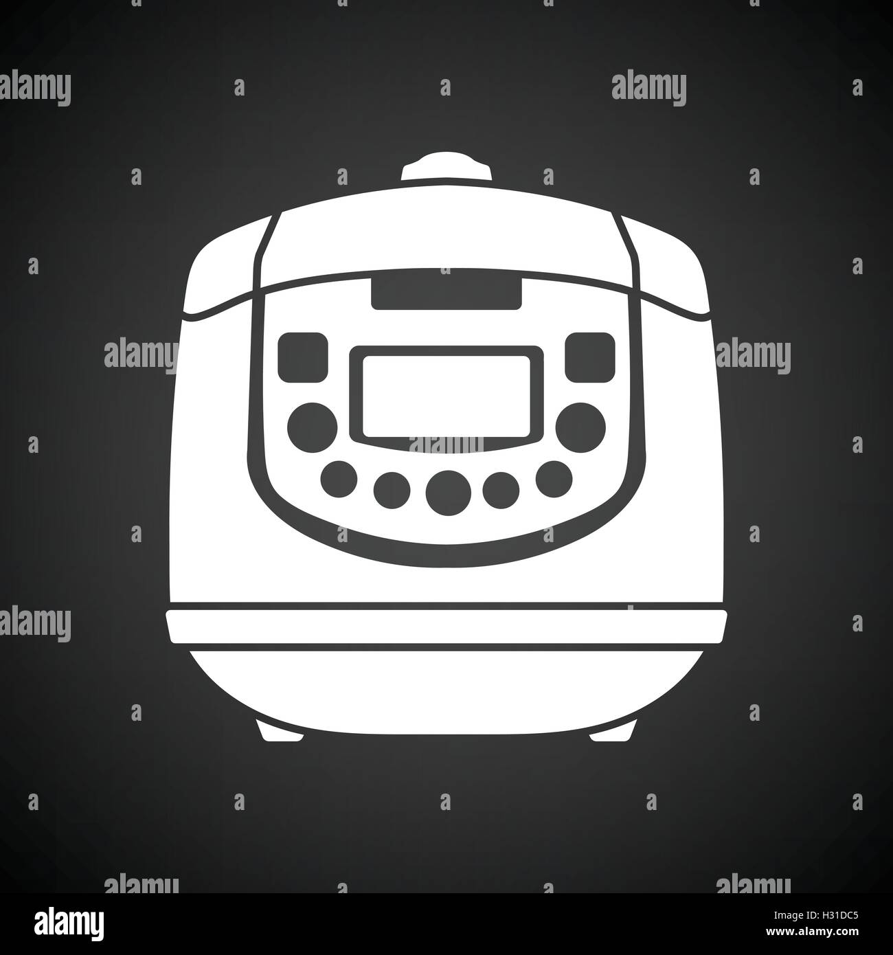 Kitchen multicooker machine icon. Black background with white. Vector ...