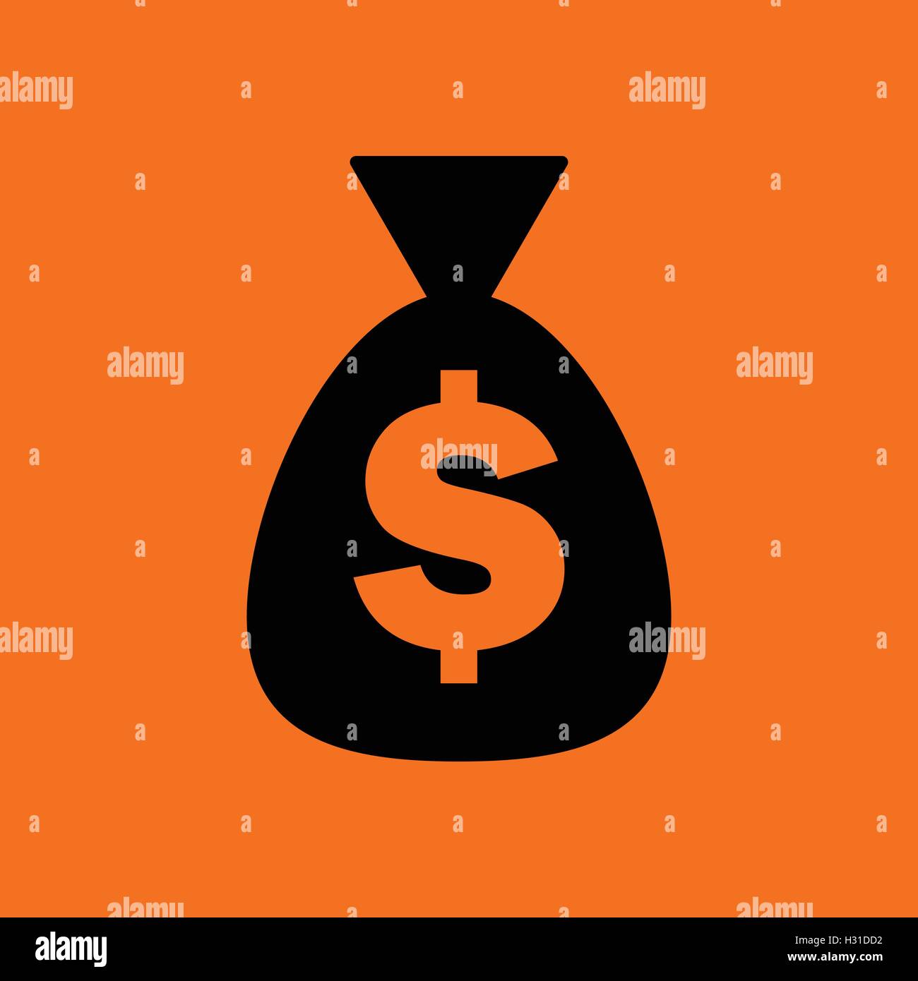 Money bag icon. Orange background with black. Vector illustration Stock ...