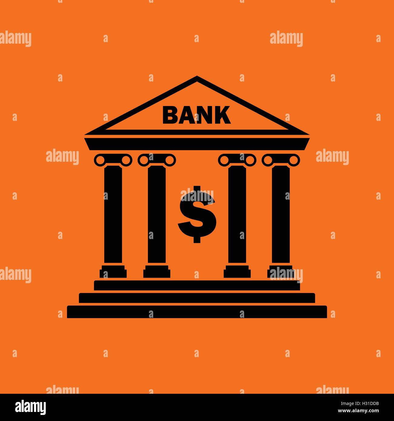 Bank icon. Orange background with black. Vector illustration Stock ...