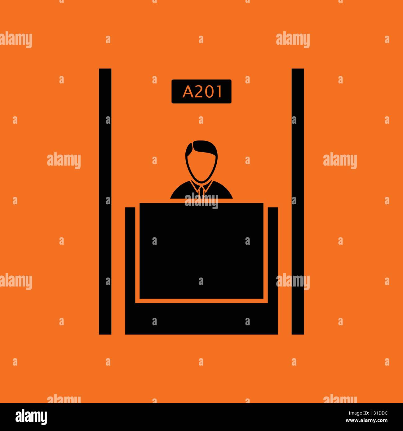 Bank clerk icon. Orange background with black. Vector illustration ...