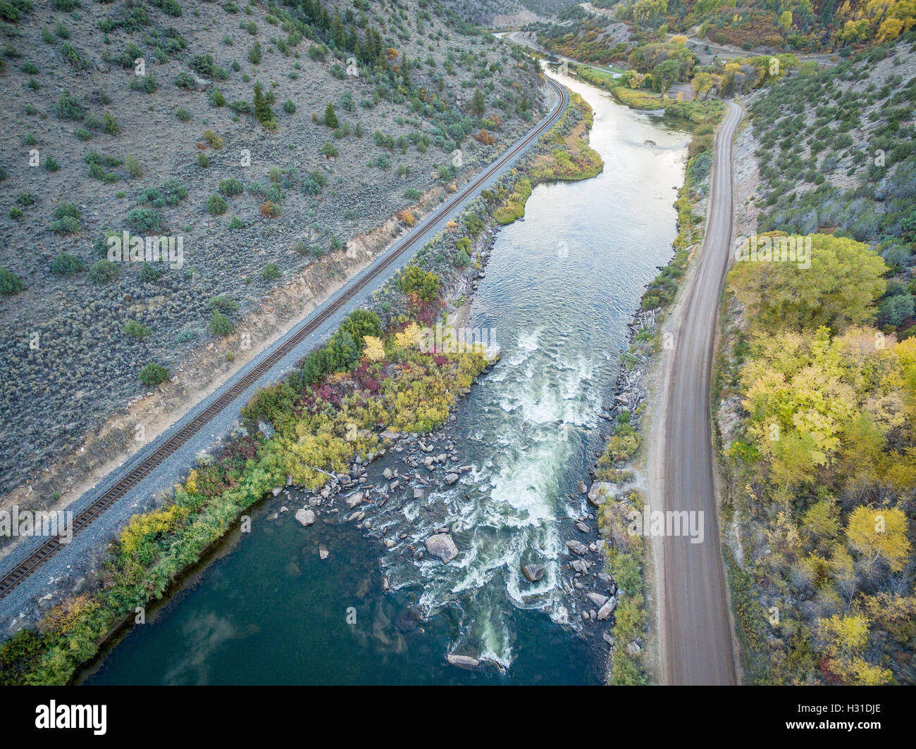Rodeo Rapid on the upper Colorado River at Burns, Colorado, USA, aerial ...