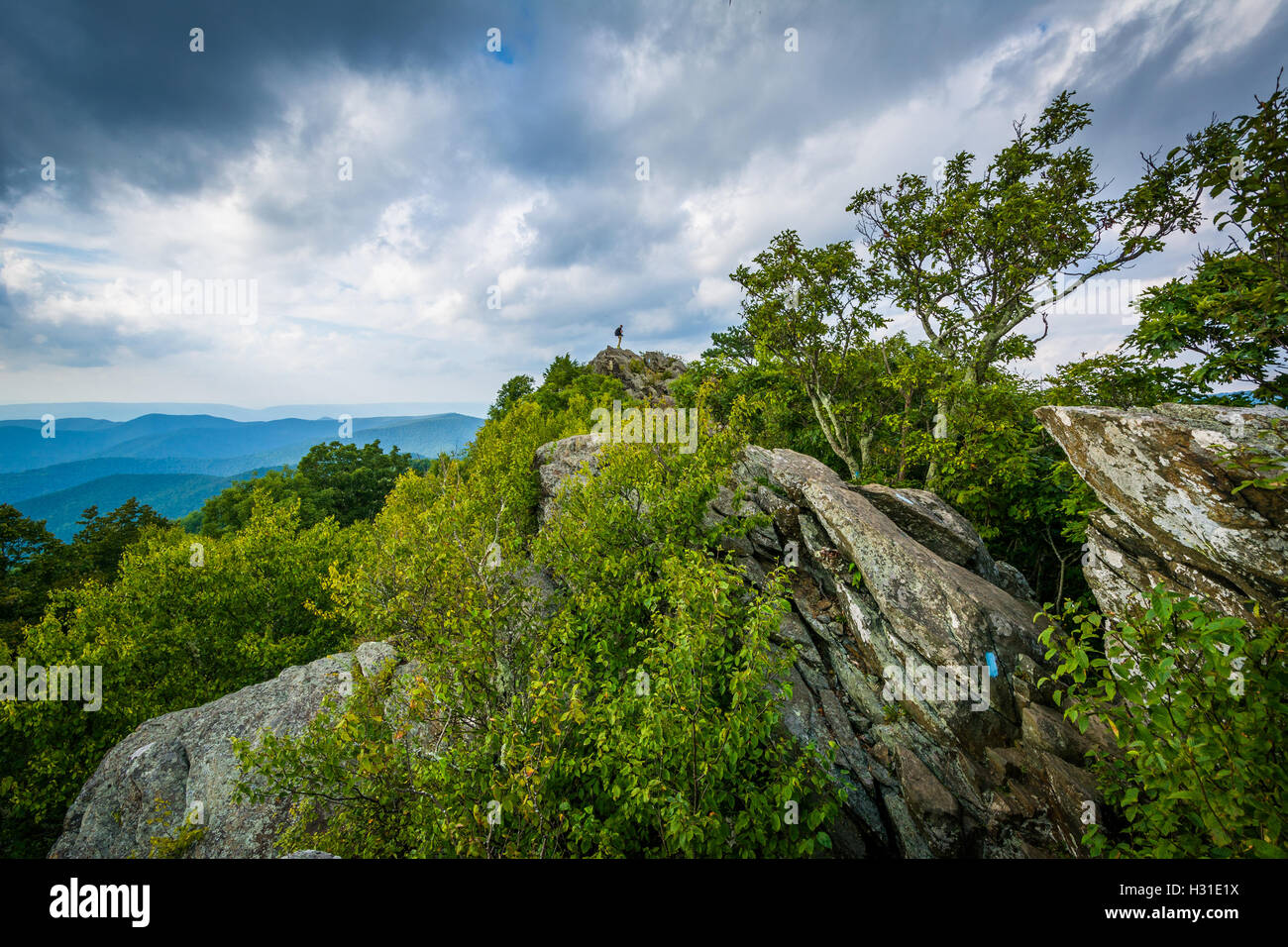 The rugged, rocky summit of Bearfence Mountain in Shenandoah National ...