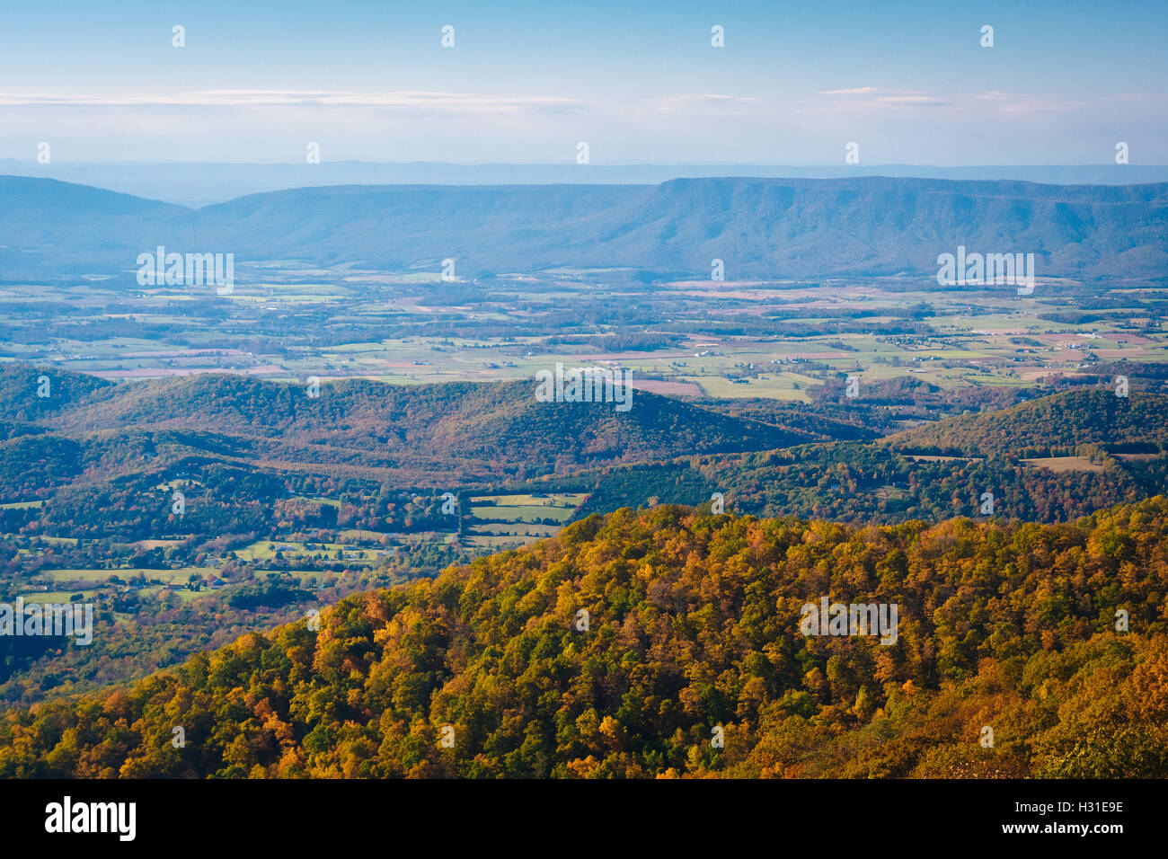 View of fall color in the Shenandoah Valley, from Skyline Drive in ...