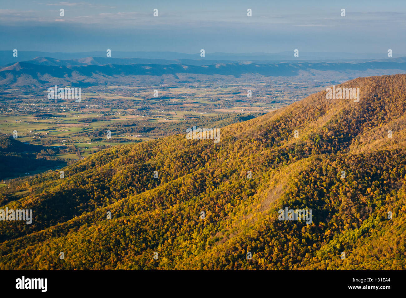 View of fall color in the Shenandoah Valley, from Skyline Drive in ...
