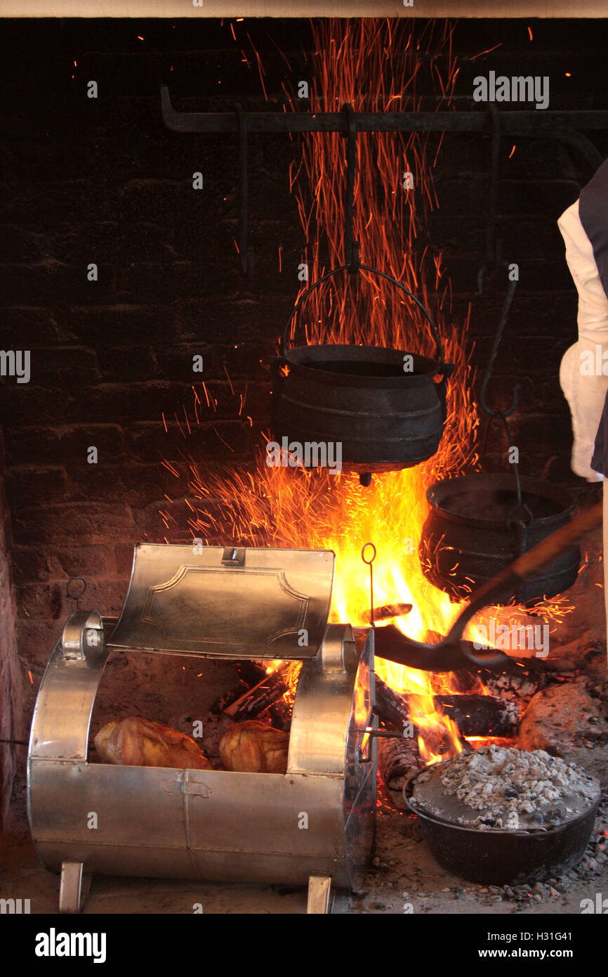 Old style cooking in fireplace Stock Photo - Alamy