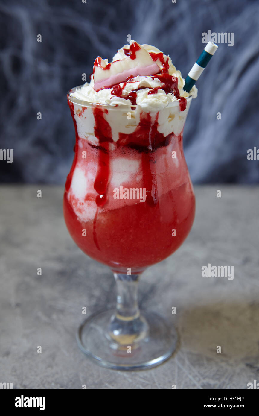 Vampire Ice Cream Floats With Cranberry Juice for Halloween Stock Photo ...