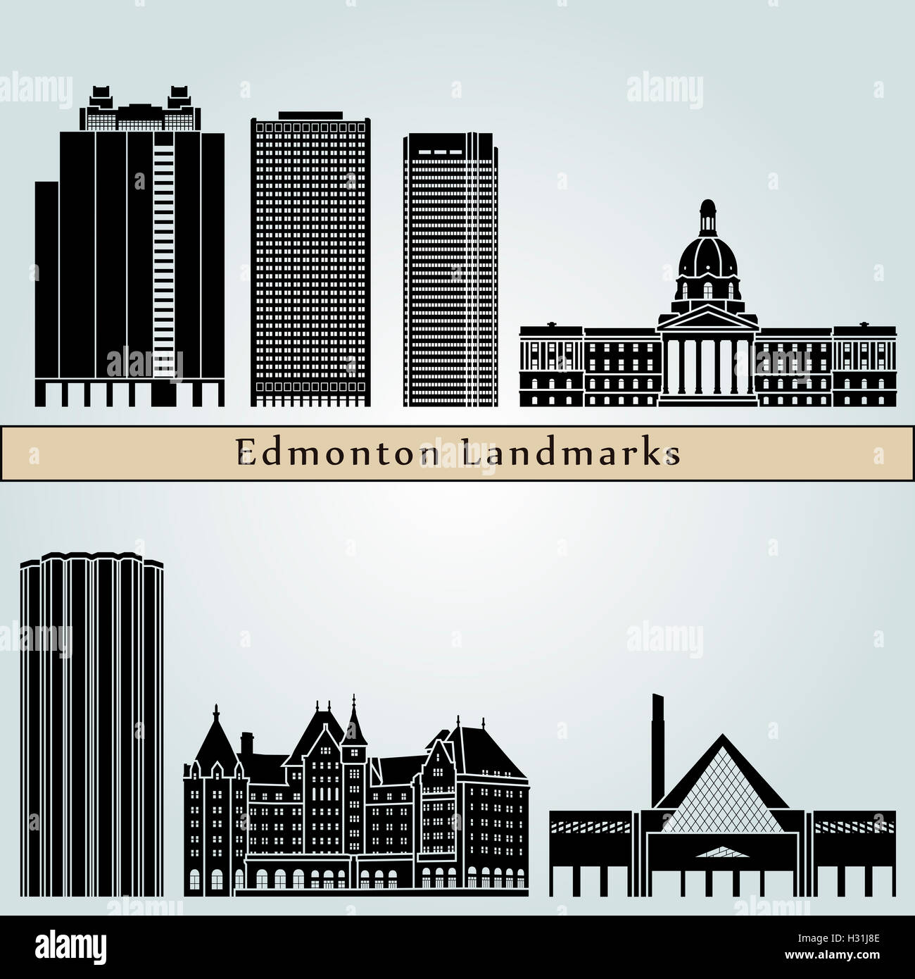 Edmonton landmarks and monuments isolated on blue background in ...