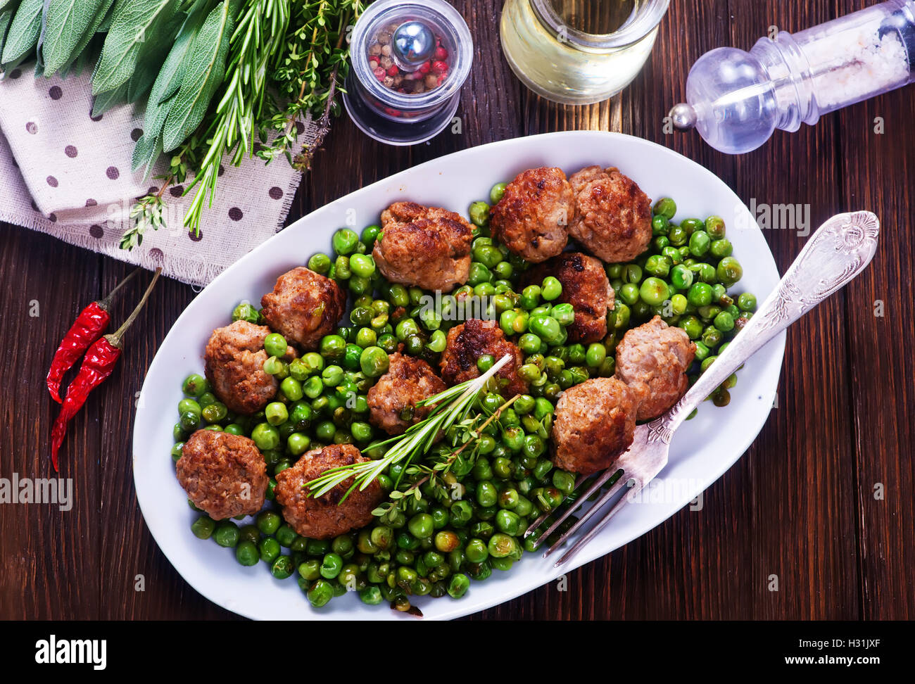 meat balls on plate and on a table Stock Photo - Alamy