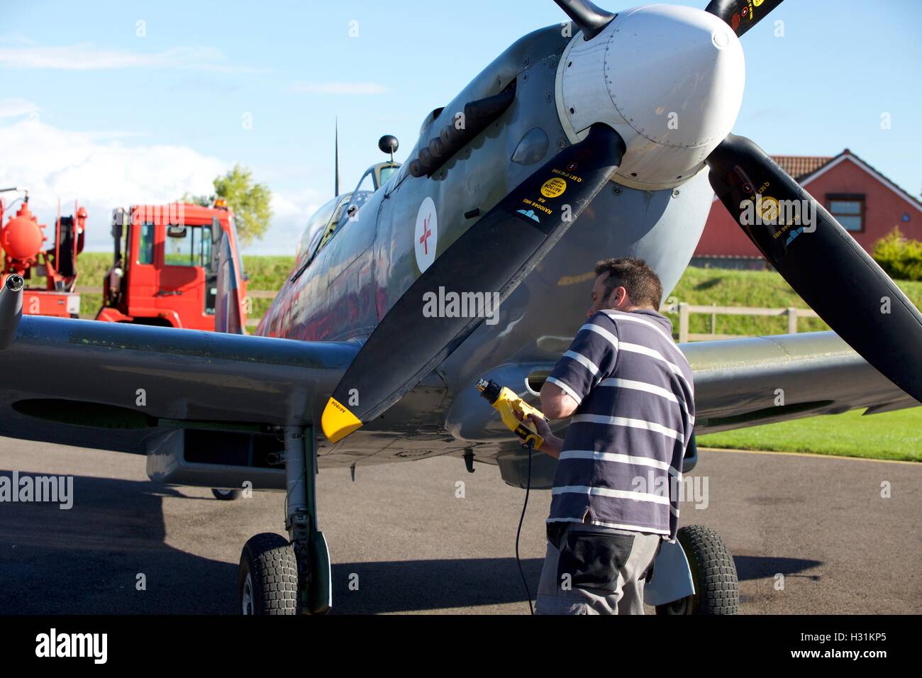 Spitfire at Dunkeswell airfield in Devon which appears in flying scenes ...