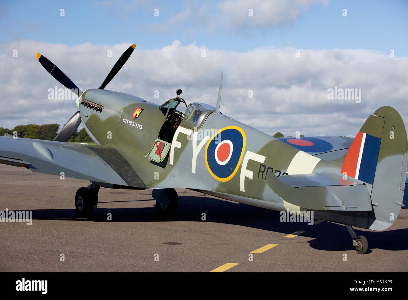 Spitfire at Dunkeswell airfield in Devon which appears in flying scenes ...